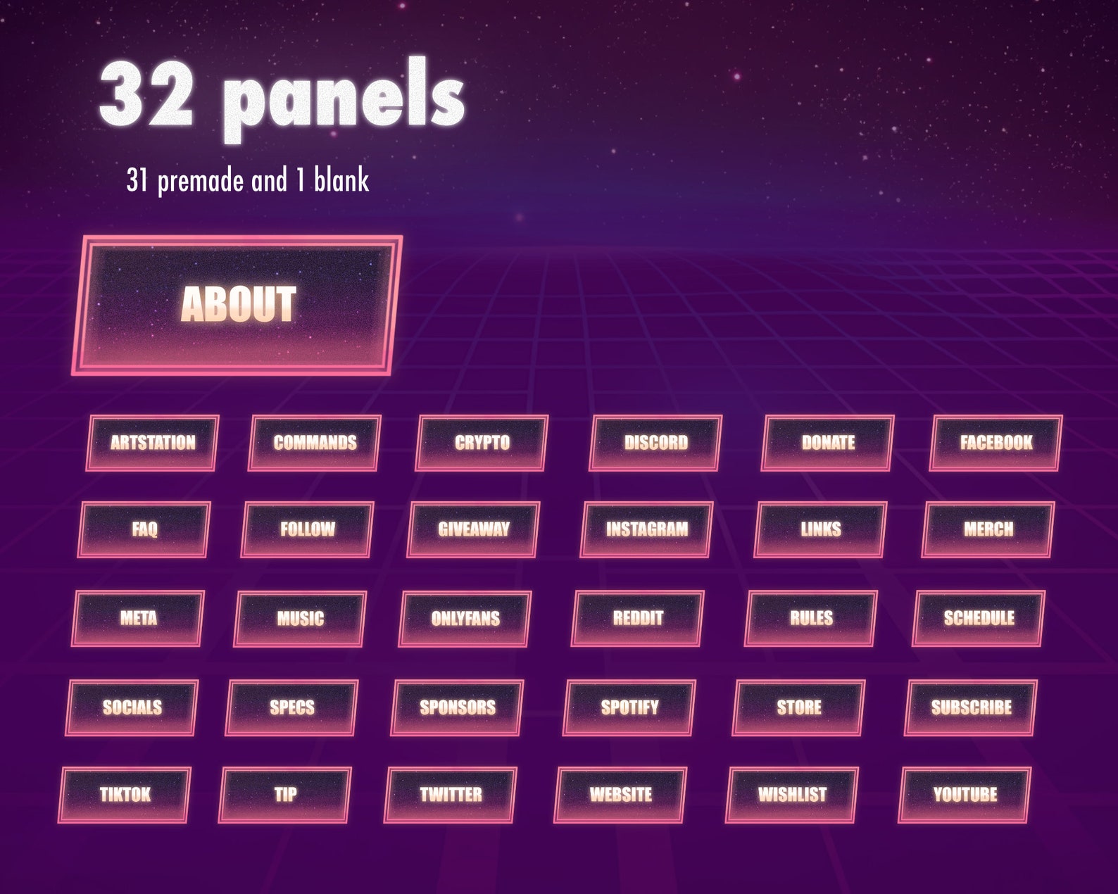 Retro Outrun Backdrop Stream Package Animated Overlay, Screens, Panels ...