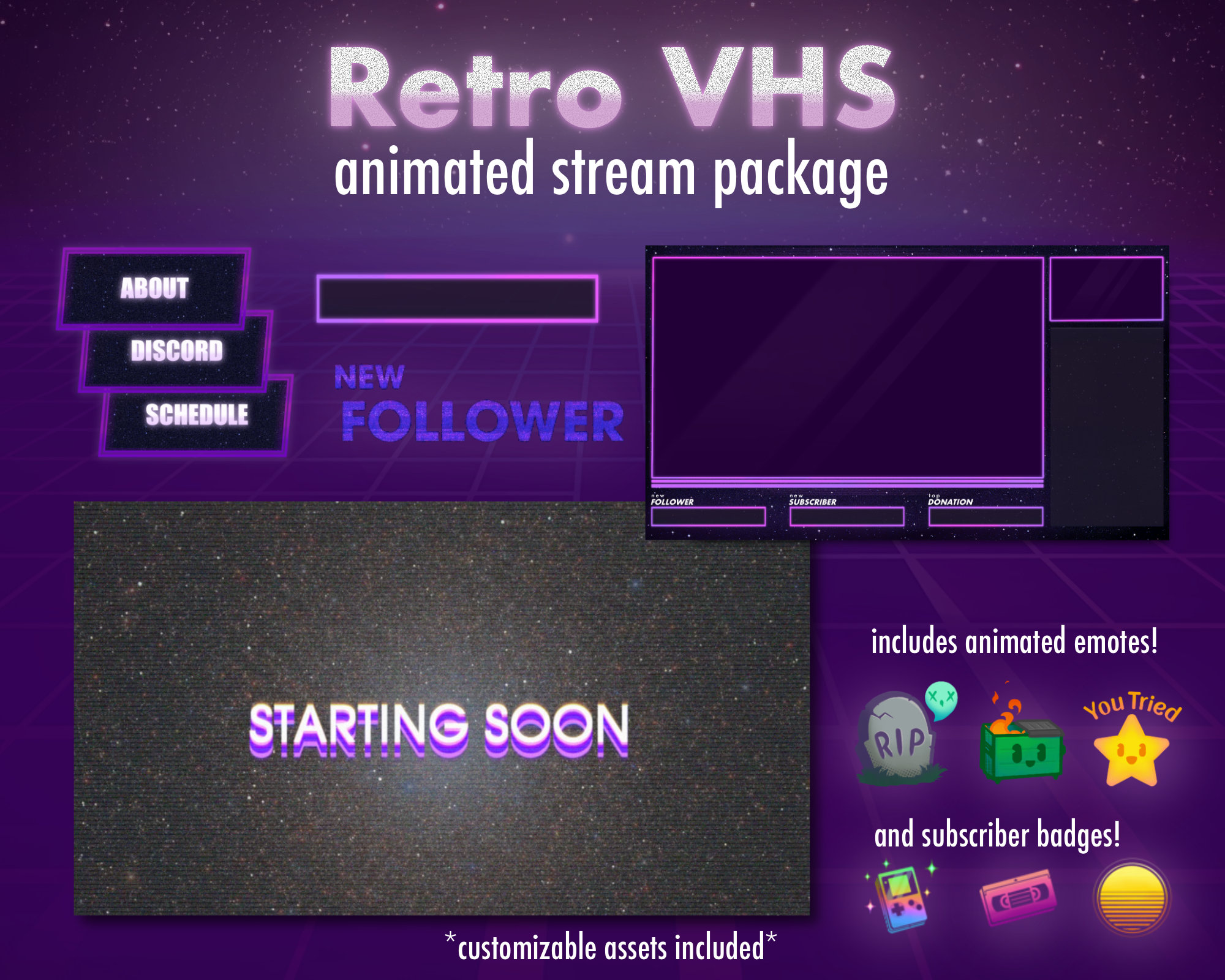 Retro VHS Stream Package Animated Overlay Screens - Etsy