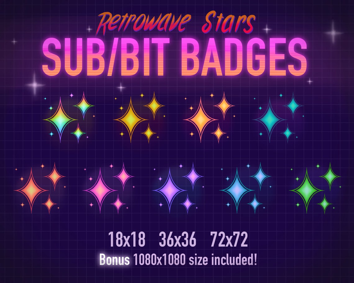 Retrowave Stars Twitch Sub/bit Badges - Etsy