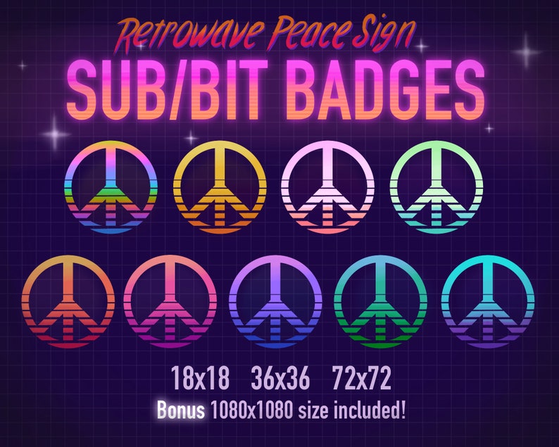 Retrowave Peace Sign Twitch Sub/bit Badges - Etsy