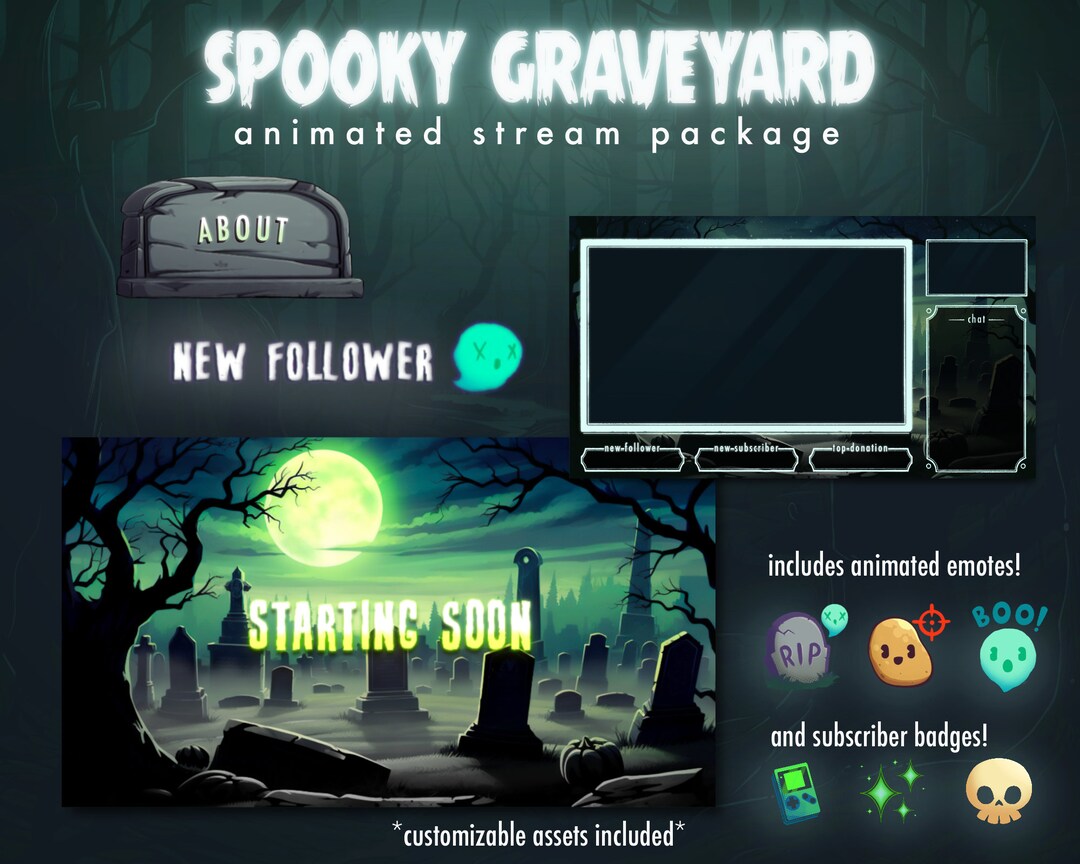 Spooky Graveyard Stream Package | Animated | Overlay, Screens, Panels ...