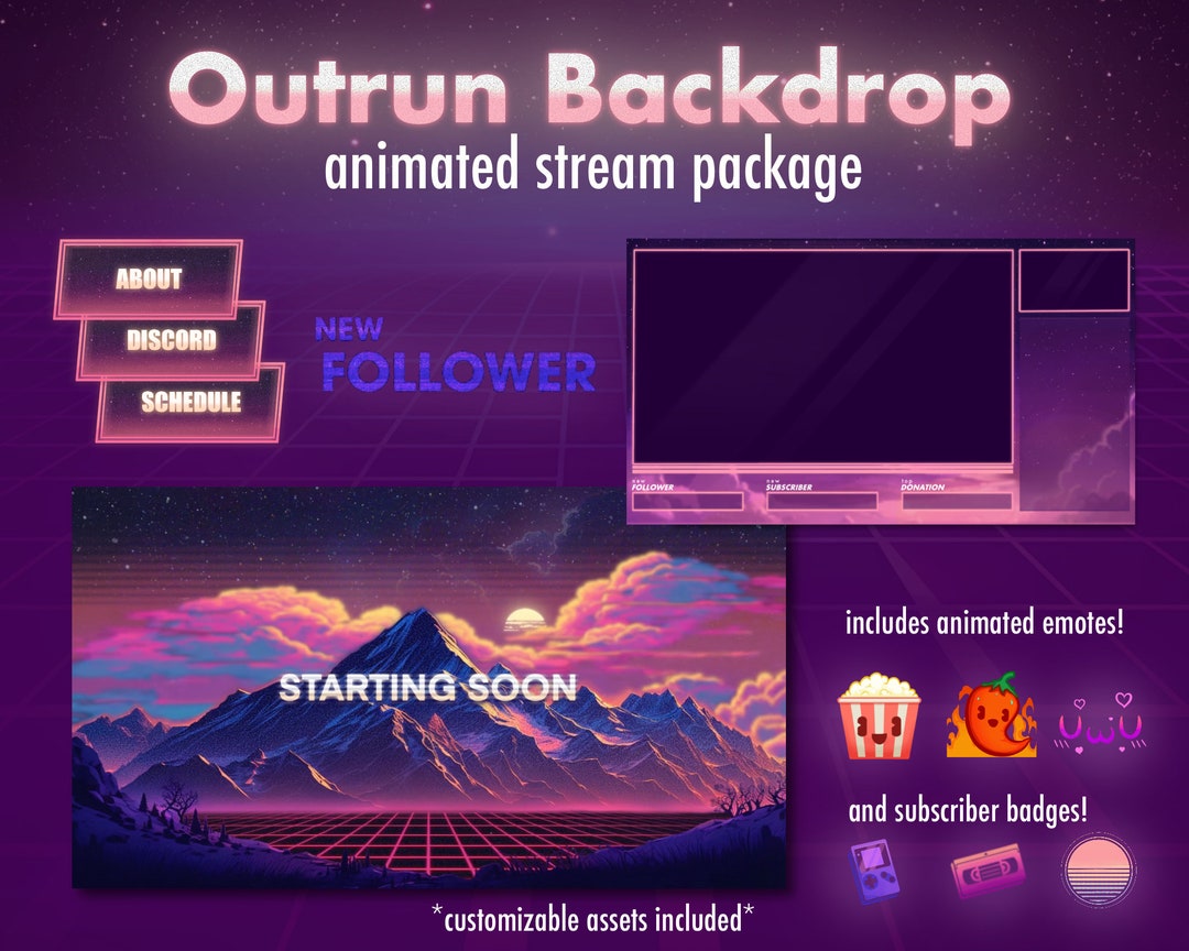 Retro Outrun Backdrop Stream Package | Animated | Overlay, Screens ...