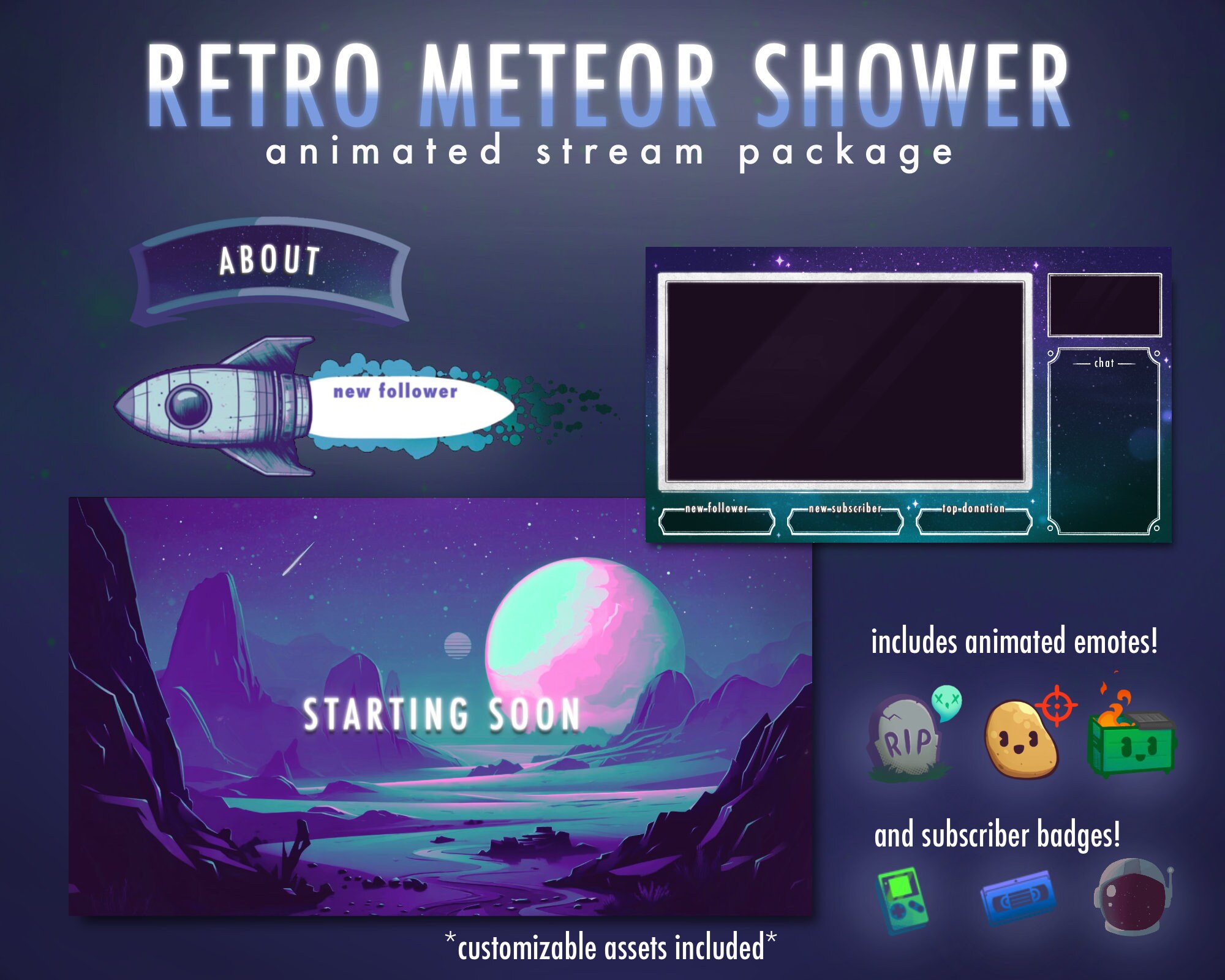 Retro Meteor Shower Stream Package Animated Overlay, Screens, Panels ...