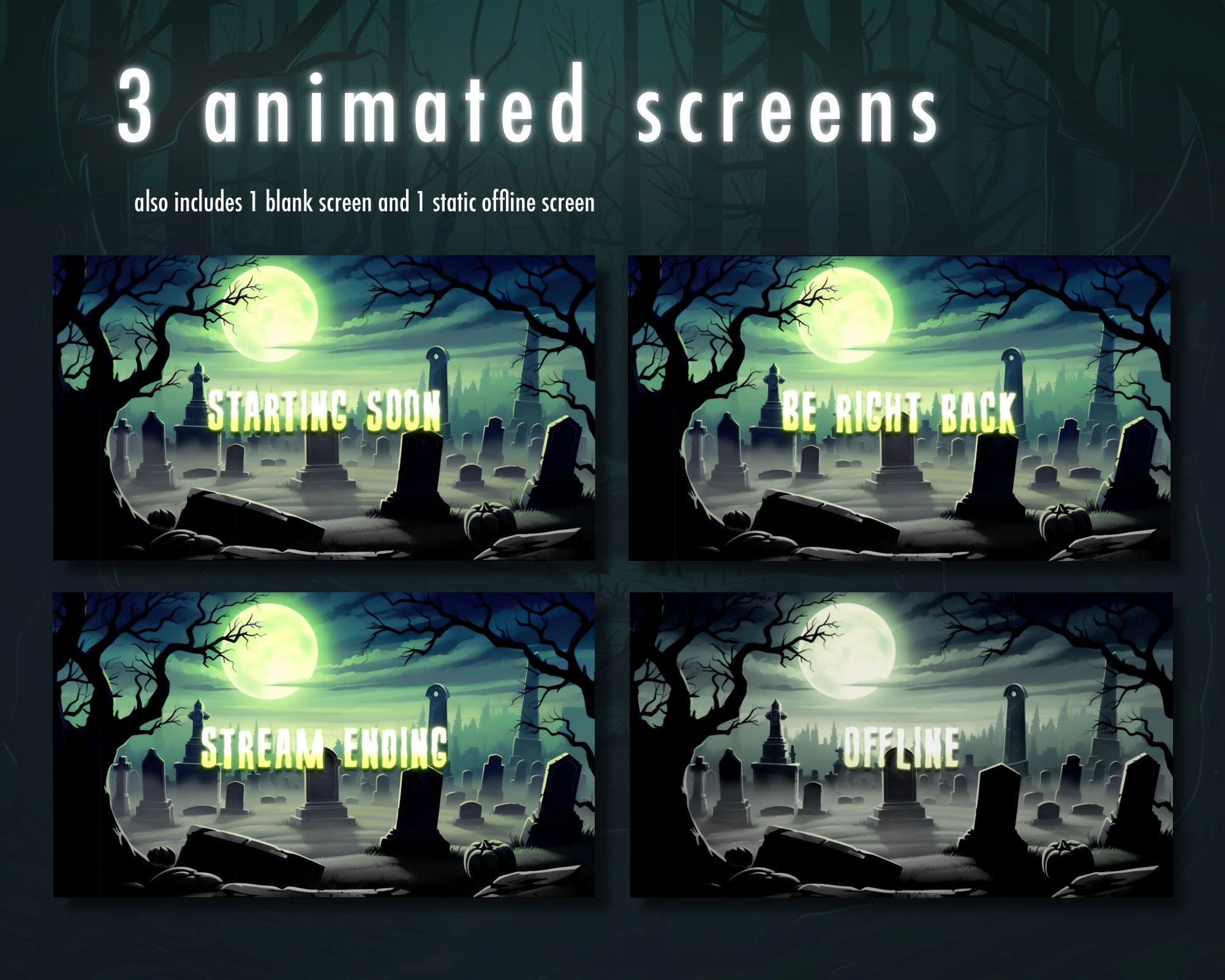 Spooky Graveyard Stream Package Animated Overlay Screens - Etsy Australia