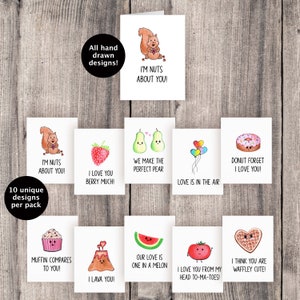 Hand Drawn Cute Anniversary / Valentine’s Day Pun Cards (10 Pack of ...