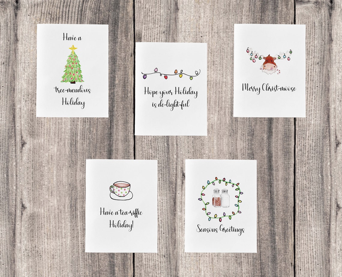 Hand Drawn Funny Holiday Card Puns 10 Pack of Holiday Cards - Etsy