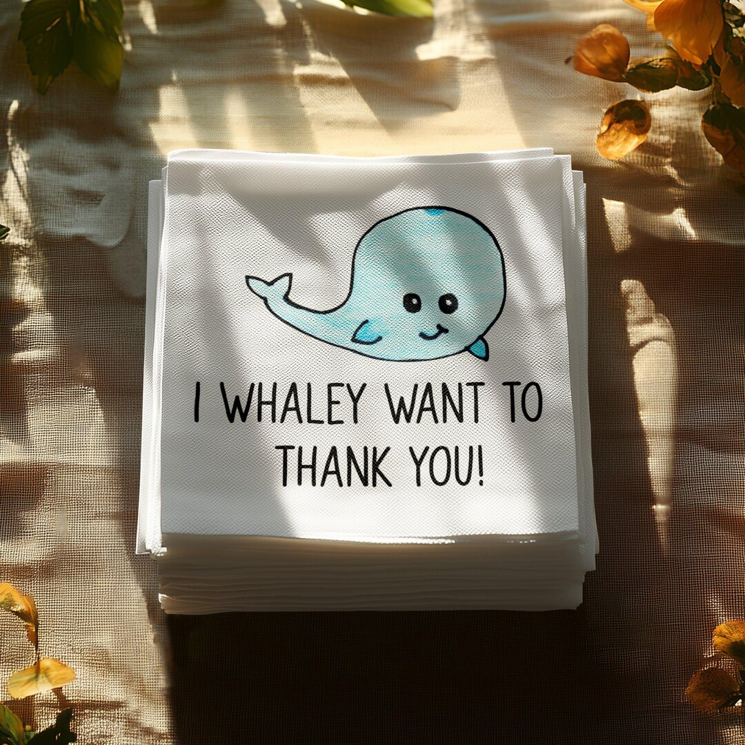 Whale Thank You Napkins, Cute Cartoon Whale Napkins, Ocean Animal Party ...