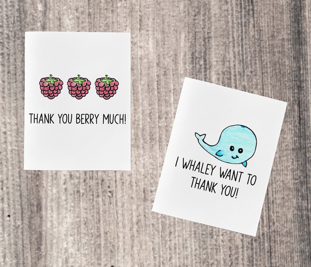 Hand Drawn Pun Funny Thank You Cards 10 Pack of Cards, Thank You Card ...