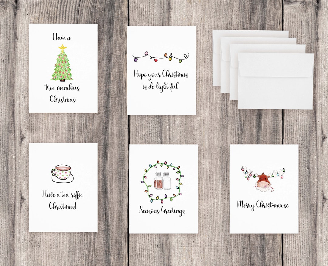 Hand Drawn Funny Christmas Card Puns (10 Pack of Christmas Cards ...