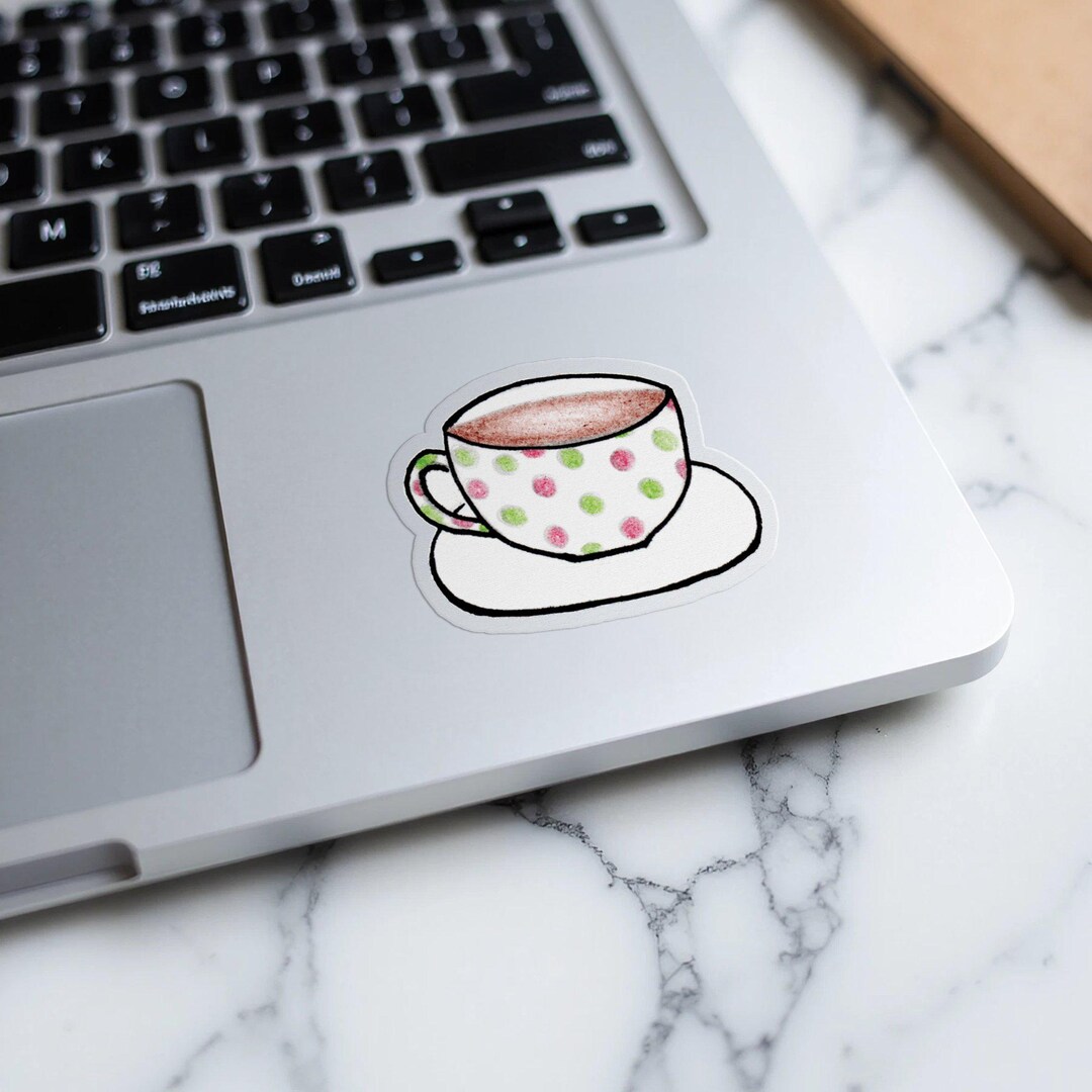Teacup Stickers, Cute Polka Dot Tea Cup Decal, Funny Sticker, Laptop ...