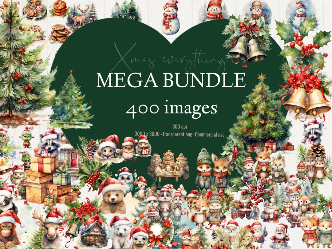 Christmas Clipart Mega Bundle: 400 Watercolor Xmas PNG (digital ...