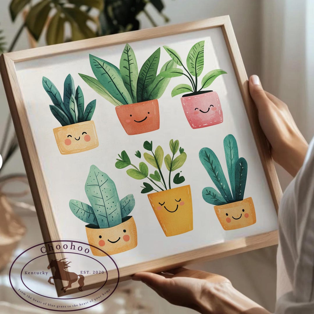 Happy Potted Plants Wall Print | Cute Botanical Wall Art | Playful ...