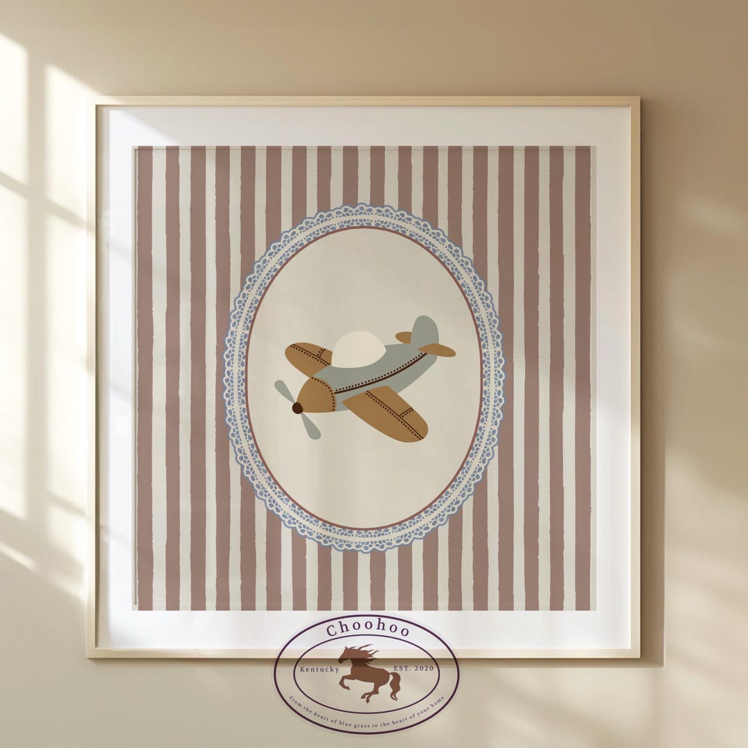 Jet Plane Stripe - Vintage Retro Neutral, Nursery Wall Art, Nursery ...