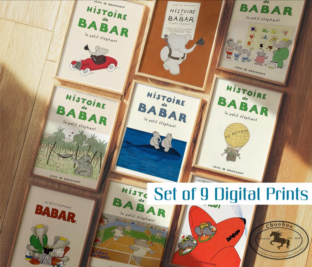 Set of 9 Babar Prints - Babar the Elephant Digital Printable Nursery ...