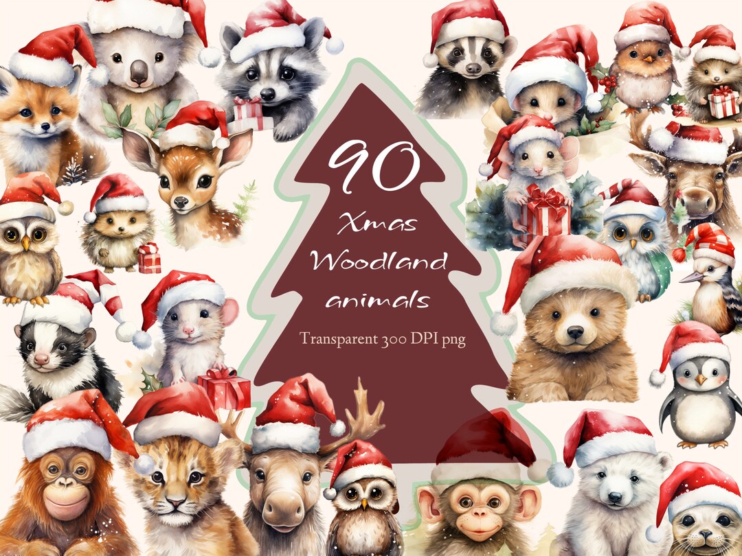 Christmas Woodland Animals Watercolor Clipart Bundle (digital Download ...