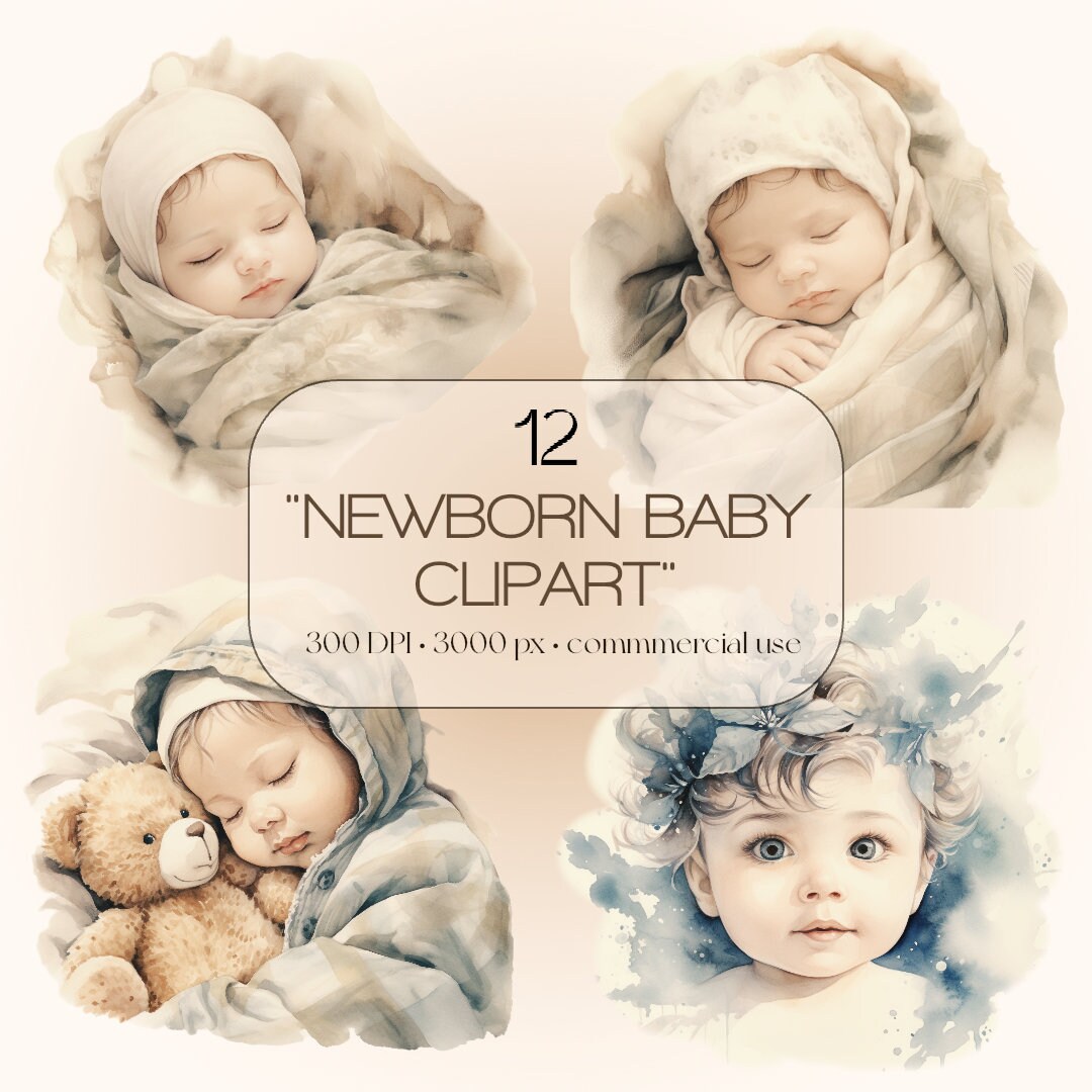 Watercolor Baby Clipart Bundle: Newborn PNG Images (digital Download ...