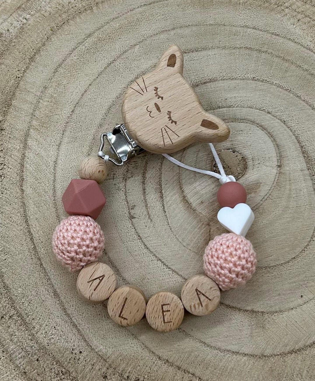 Personalized Cat Pacifier Chain | Personalized Baby Gifts | Wood ...