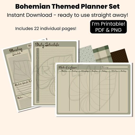 a5 planner inserts boho daily planner a4 BOHEMIAN PLANNER SET digital ...