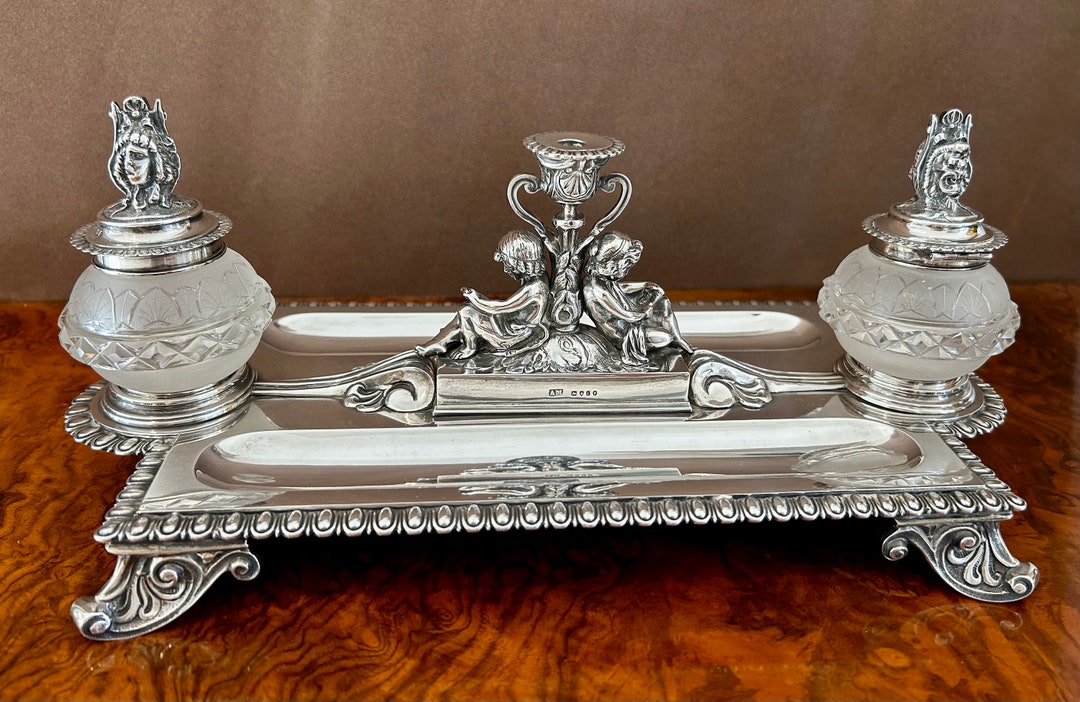 Victorian Solid Silver and Glass Inkstand/desk Standish by Alexander ...