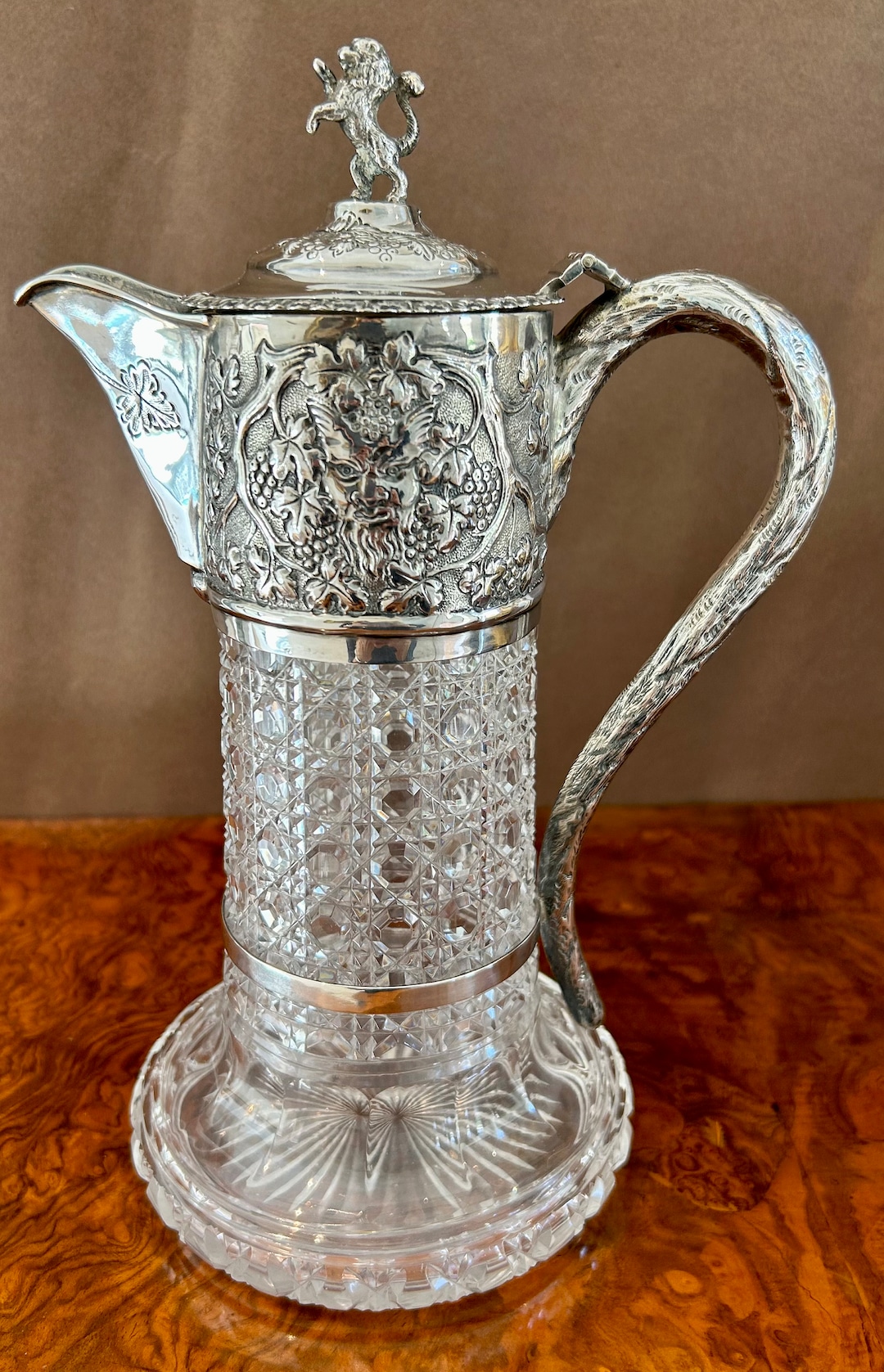Stunning Victorian Cut Crystal Claret Jug With Solid Silver Mount ...