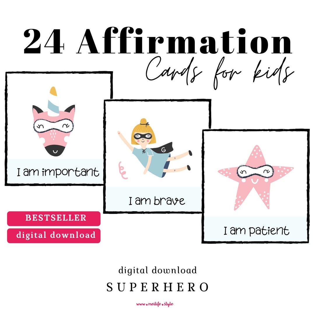 24 Kids Affirmation Cards Superhero DIGITAL - Etsy