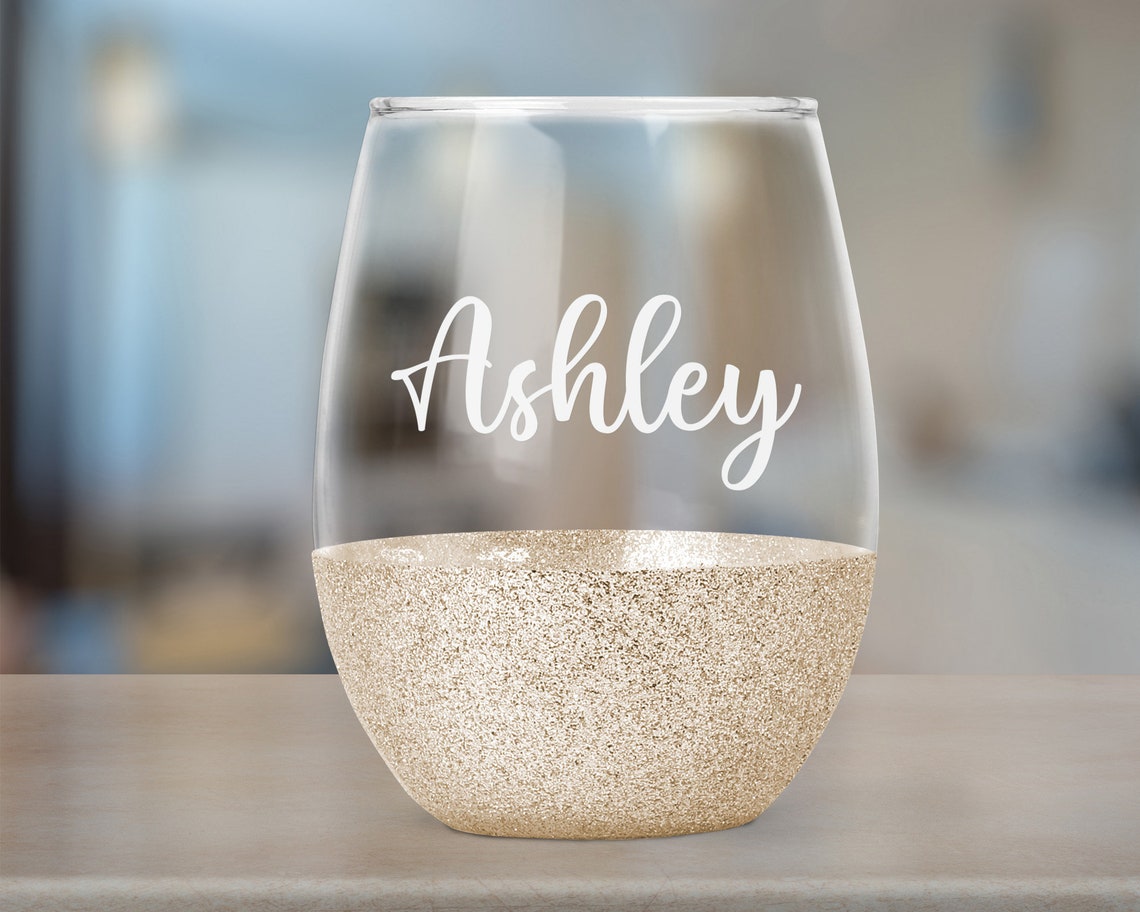 Gold Glitter Customized Wine Glass Customized Ts For Her Etsy