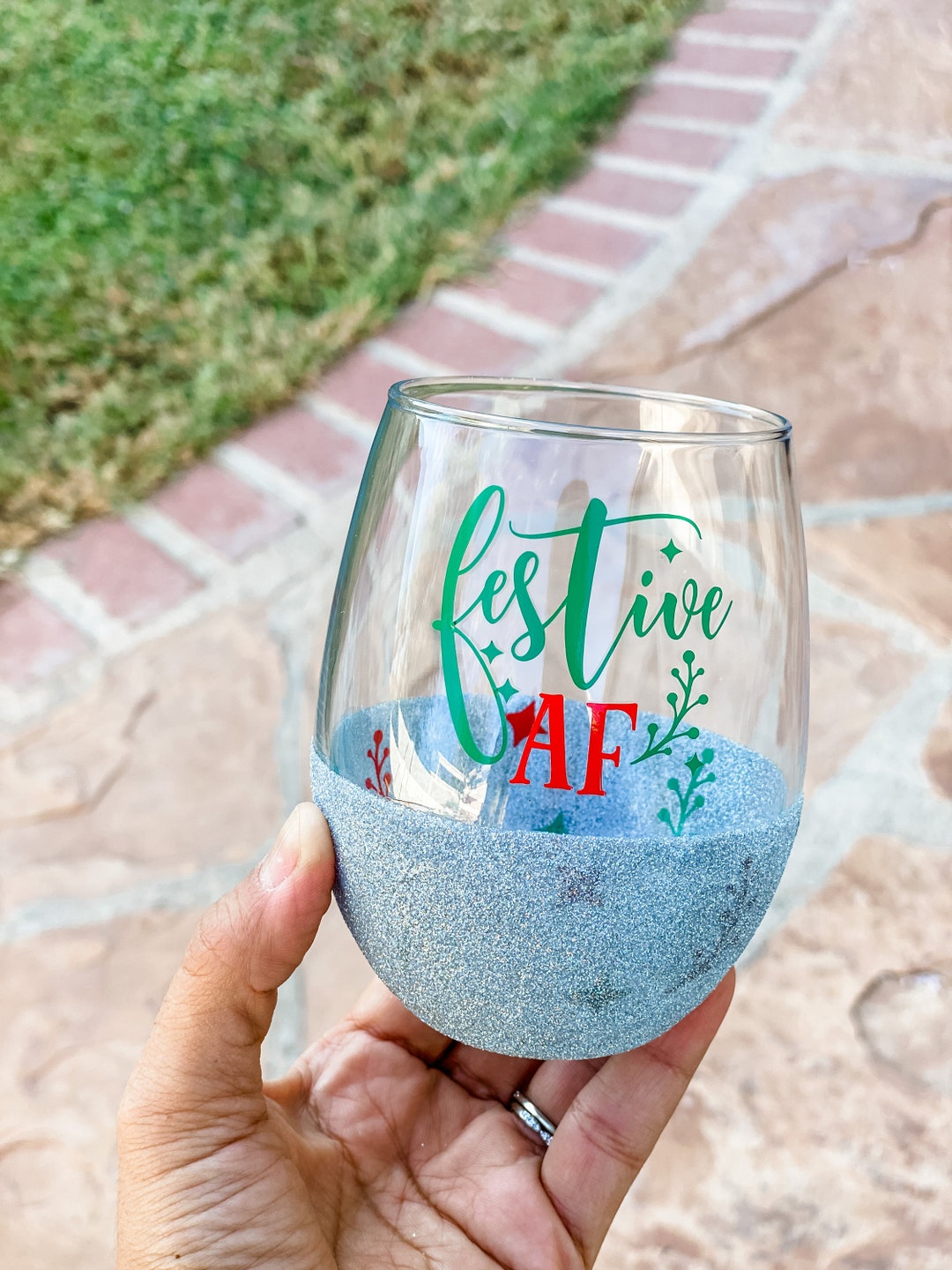 Christmas Wine Glass, Glitter Peek-a-boo Wine Glass, Glitter Dipped ...