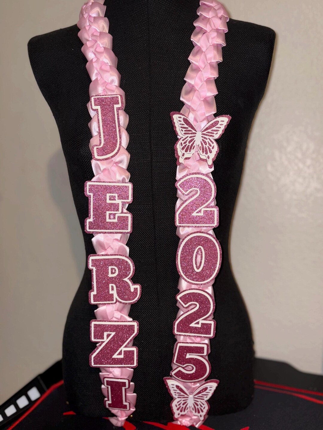 Pink Girly Coquette Graduation Leis Includes 2025, Name, and ...
