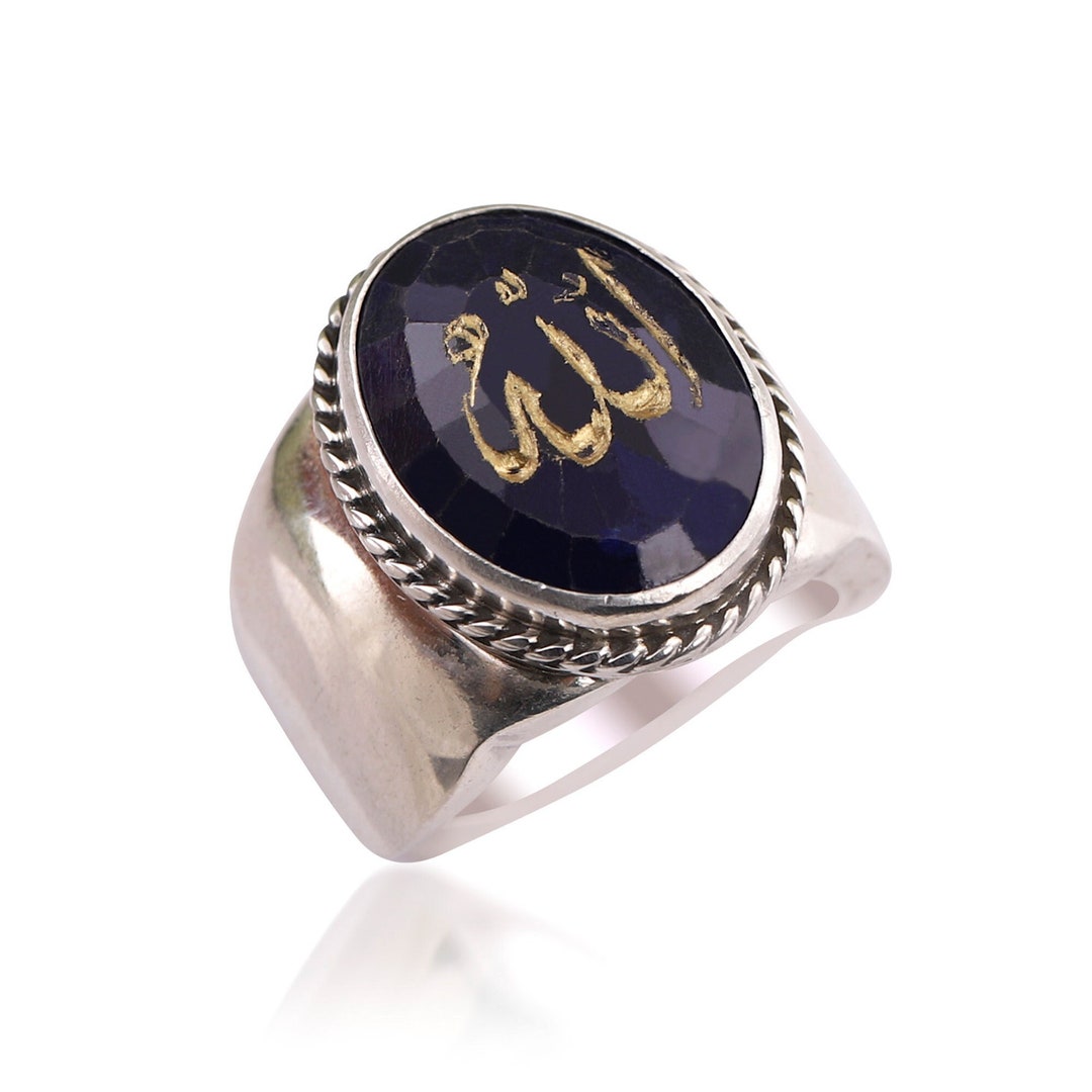 Islamic Allah Ring, God Written Islam Ring for Men, Muslim's Sapphire ...