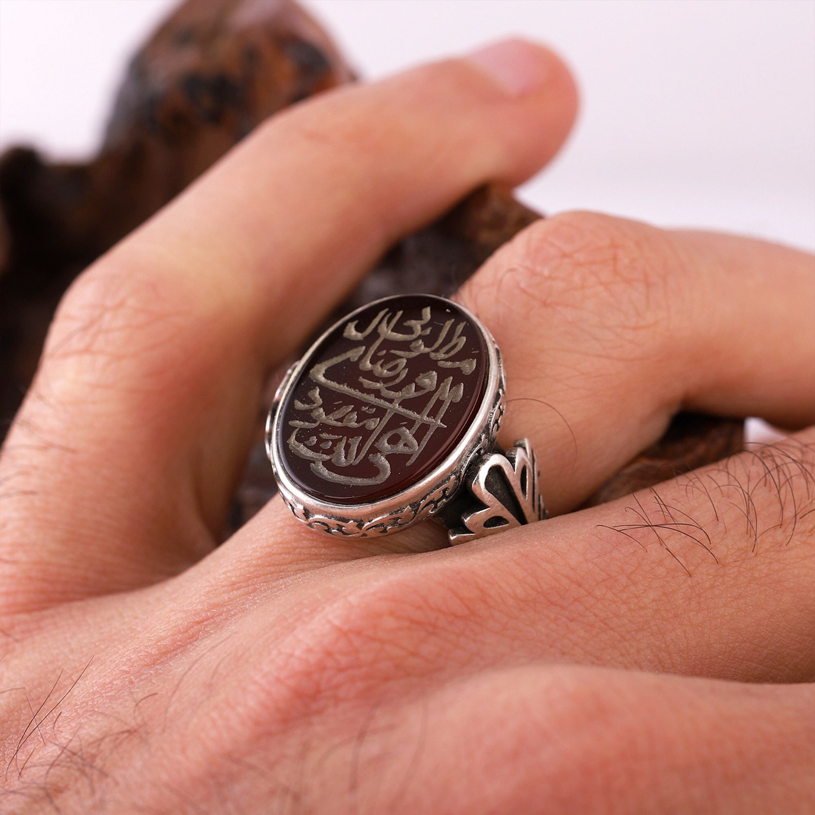Engraved Agate Islamic Zikir Ring Ilahi Ente Maksudi and Rizake Matlubi ...