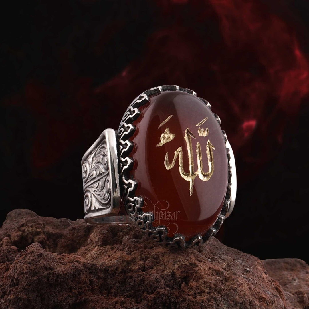 Yemeni Aqeeq ALLAH Ring Yemeni Agate Islamic Ring for Men & Women ...