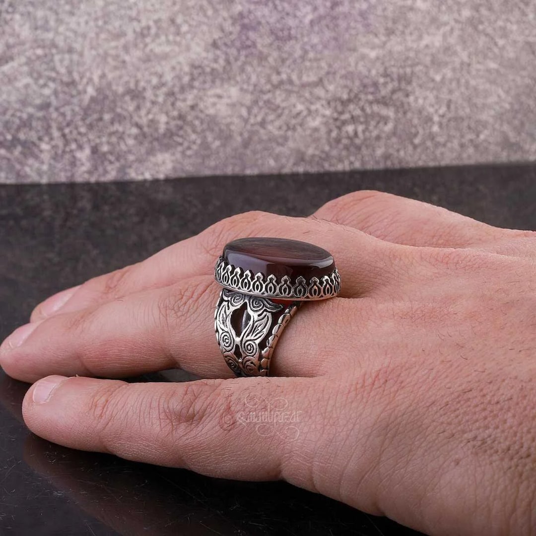 Islamic Yemen Aqeeq Ring in Silver Yemen Agate Ring for Men & Women ...