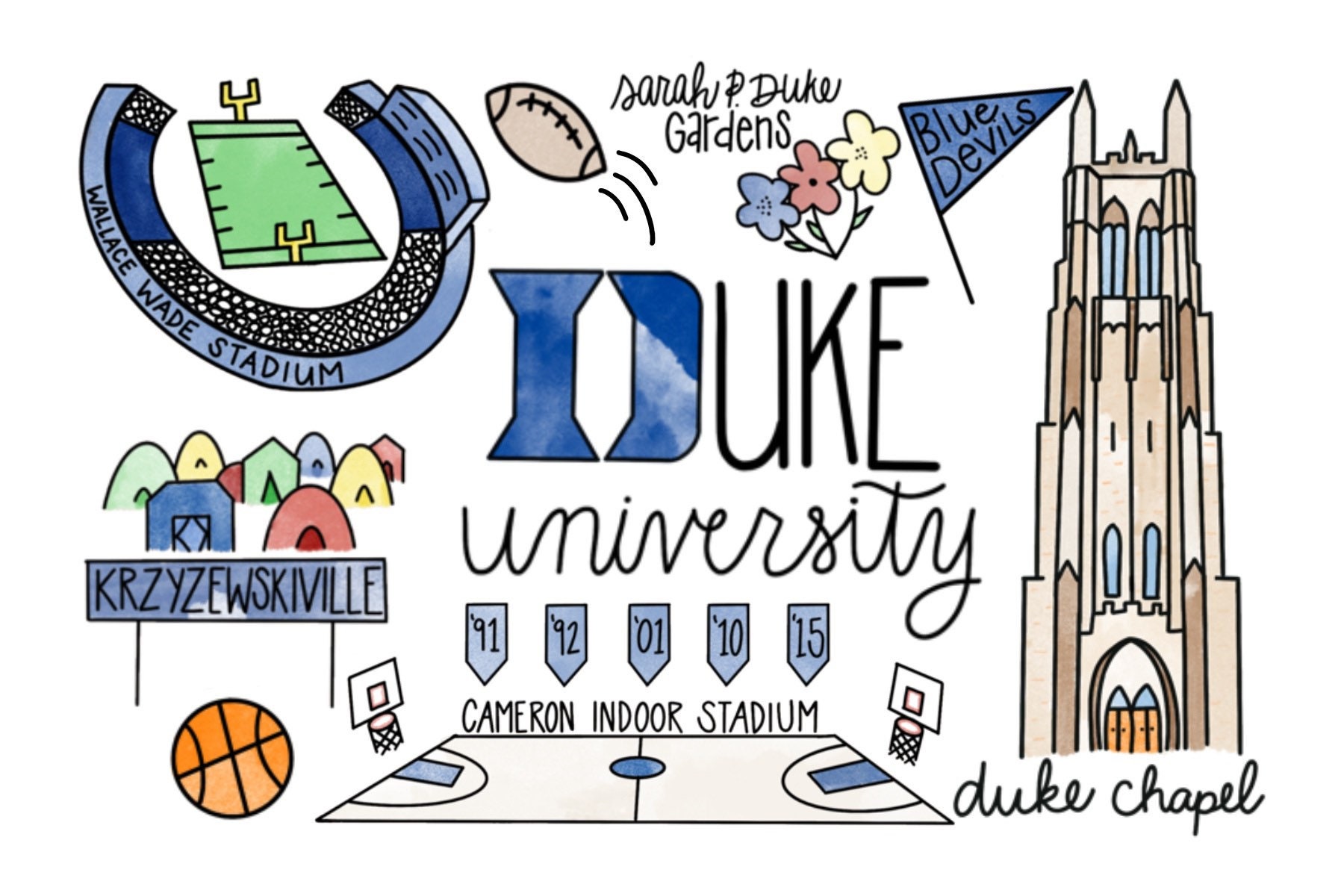 DUKE UNIVERSITY Art Print Durham North Carolina City Print | Etsy