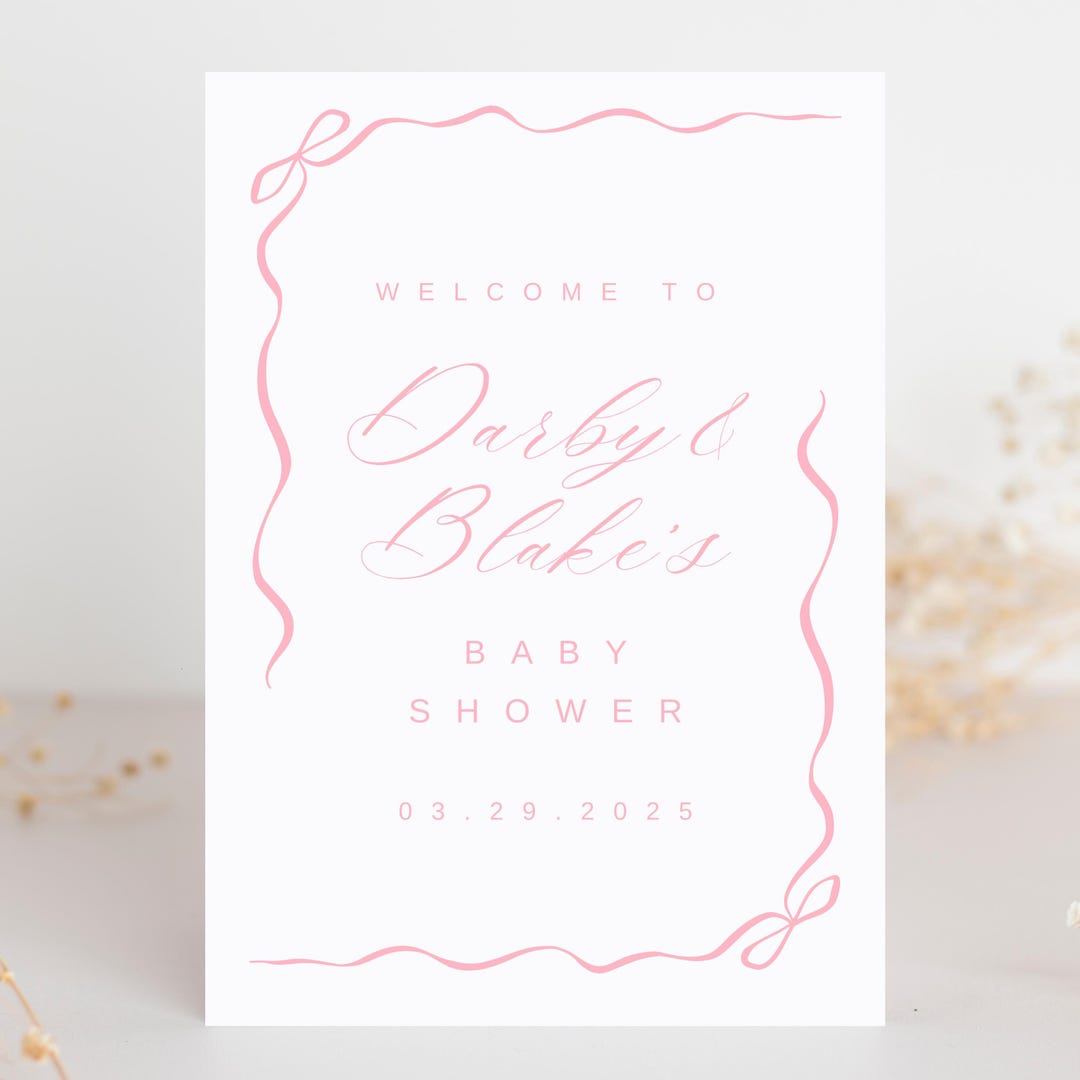 Pink Bows Baby Shower Welcome Sign | Editable Template, Baby Girl ...