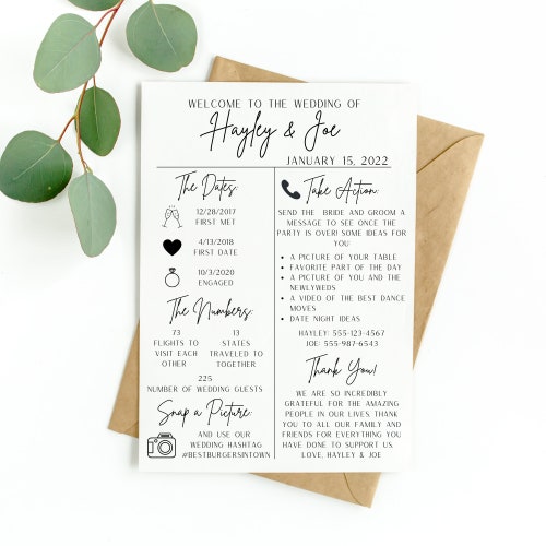 Infographic Wedding Program Template Editable Reception - Etsy