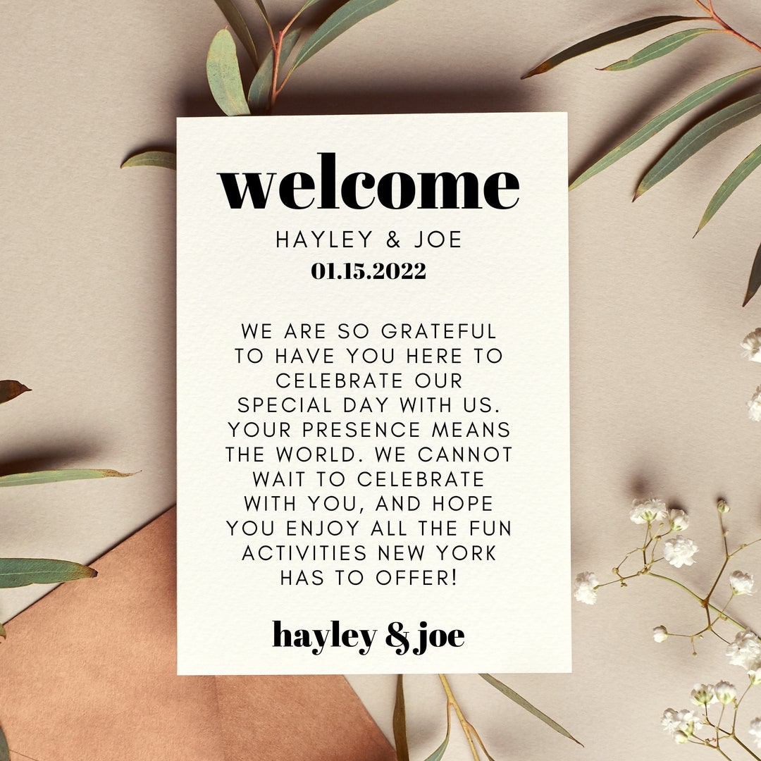 Wedding Welcome Note JESSIE | Wedding Welcome Itinerary Card - Digital ...