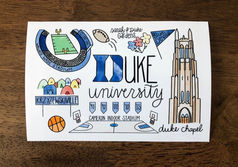 DUKE UNIVERSITY Art Print Durham North Carolina City Print | Etsy