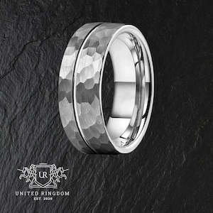 Hammered Silver Tungsten Ring - Unique Mens Wedding Ring - Mens Wedding ...