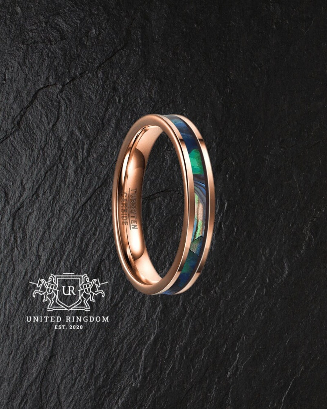 4mm Rose Gold Abalone Shell Tungsten Ring - Unique Womens Unisex ...