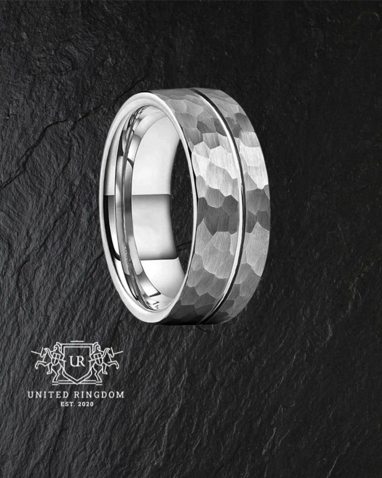 Hammered Silver Tungsten Ring - Unique Mens Wedding Ring - Mens Wedding ...