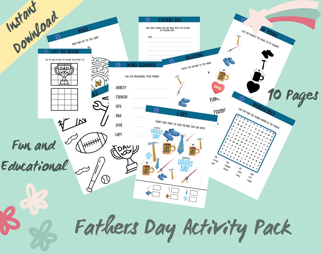 Kids Fathers Day Activity Pack, Dad, Printable Game, Games for Kids ...