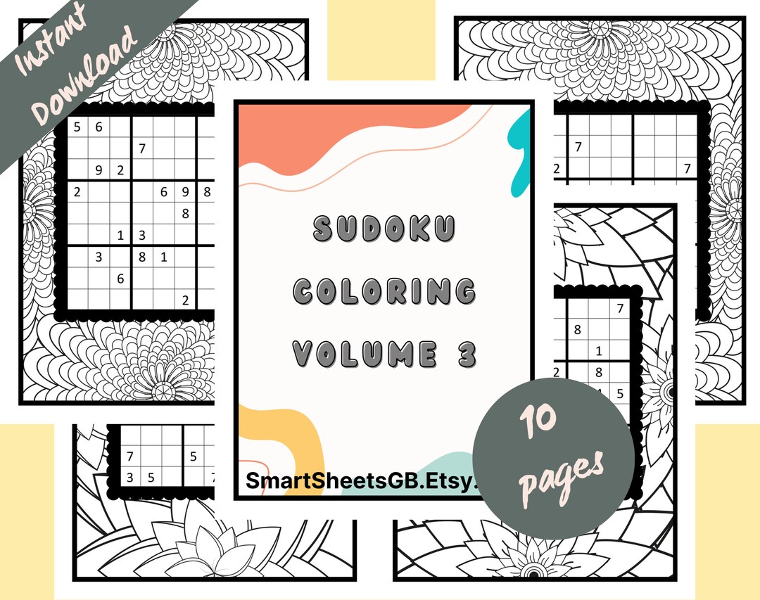 Sudoku Coloring Pages Volume 3 Colouring For Adults Printable Instant