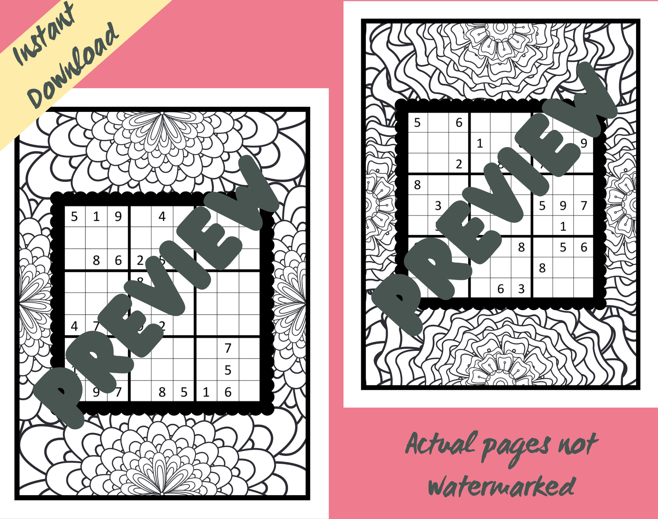 Sudoku Coloring Pages Volume 2, Colouring for Adults Printable, Instant ...
