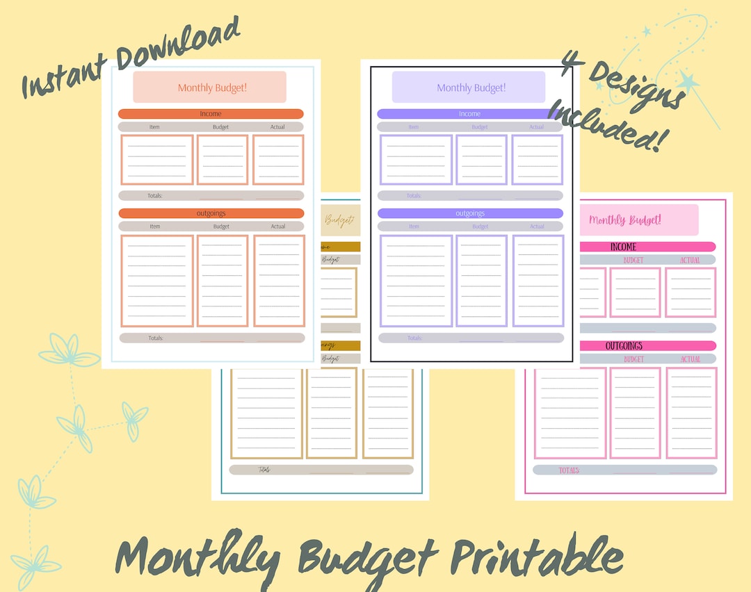 Simple Monthly Budget Printable, Budget Planner, Instant Download ...