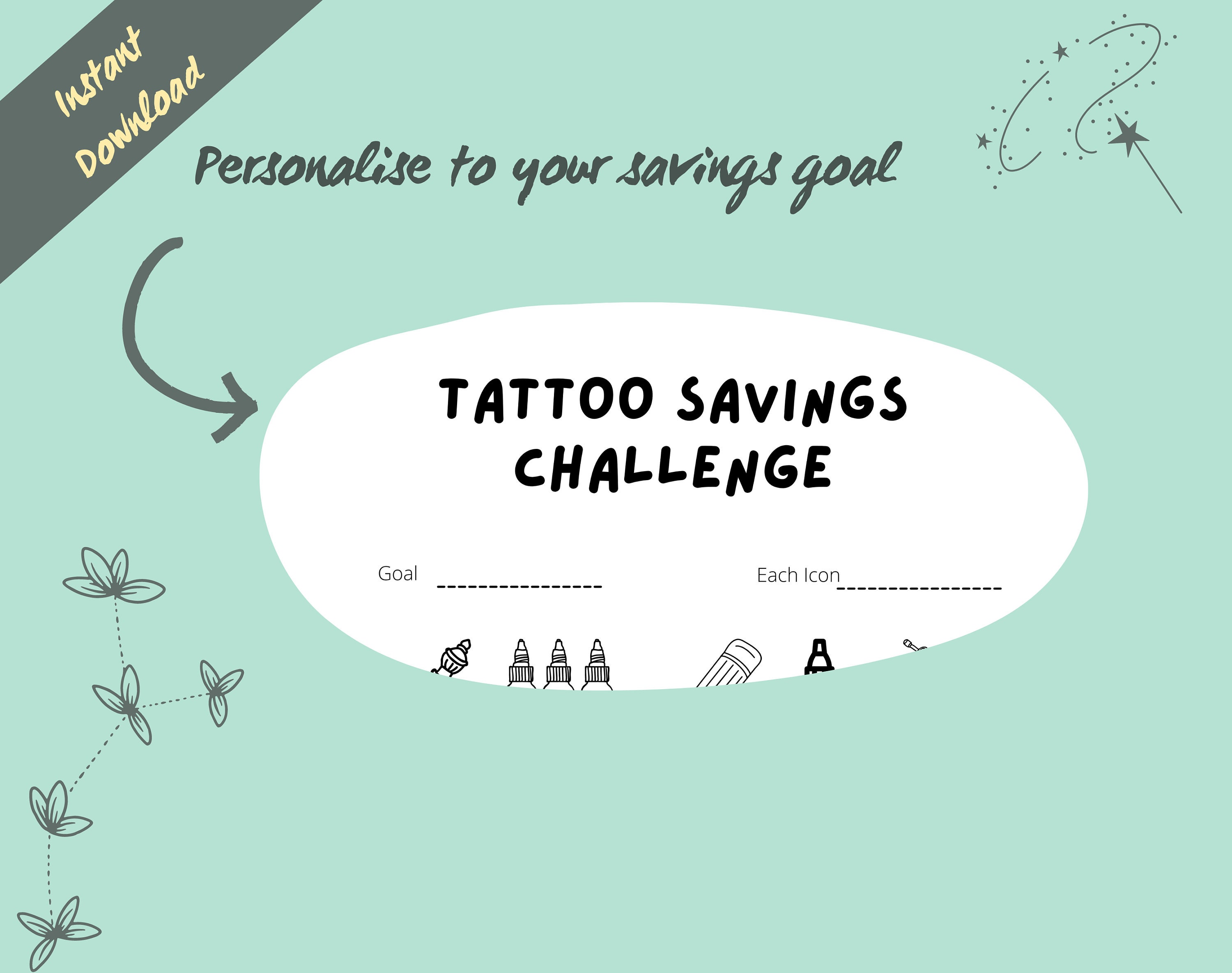 Tattoo Savings Challenge Printable, Tattoo Fund, New Ink Money, Digital ...