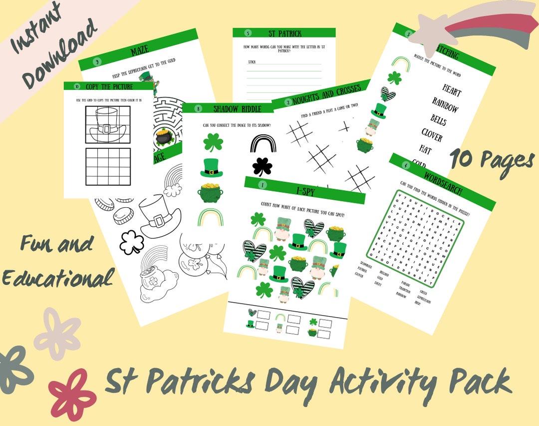 Kids St Patricks Day Activity Pack St Paddy's Printable - Etsy