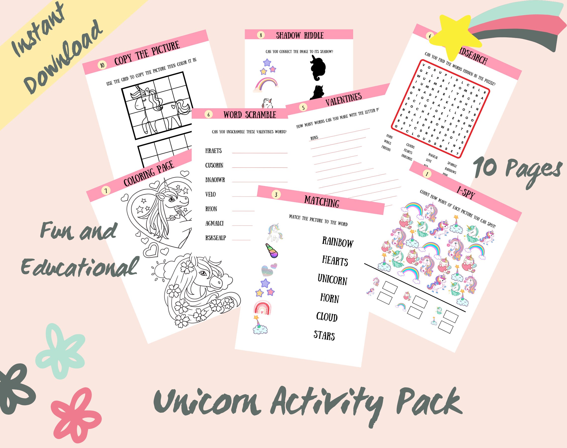 Printable Unicorn Games and Activity Sheets. Perfect for Birthday ...