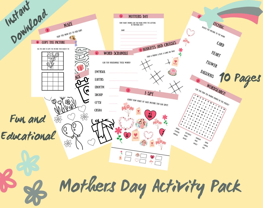 Kids Mothers Day Activity Pack, Mom, Printable Game, Games for Kids ...