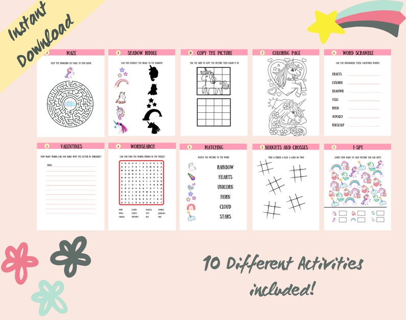 Printable Unicorn Games and Activity Sheets. Perfect for - Etsy