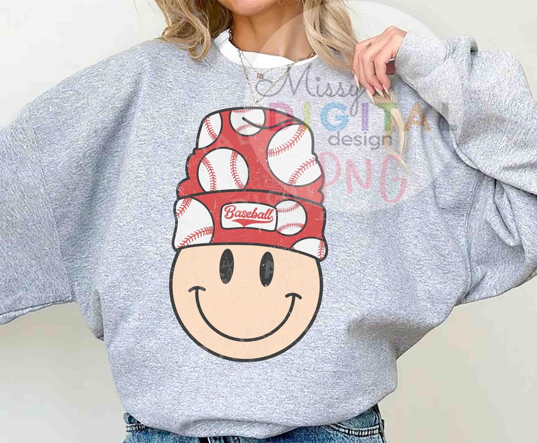 Baseball Beanie Smiley Face Png, Baseball Sublimation Design Downloads ...